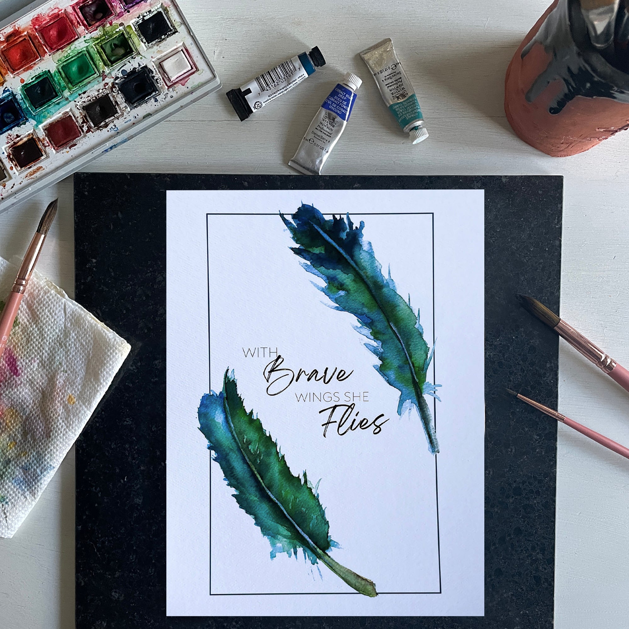 Feather with brave wings watercolor Print | LLdesigns – Lisa Lehmann ...